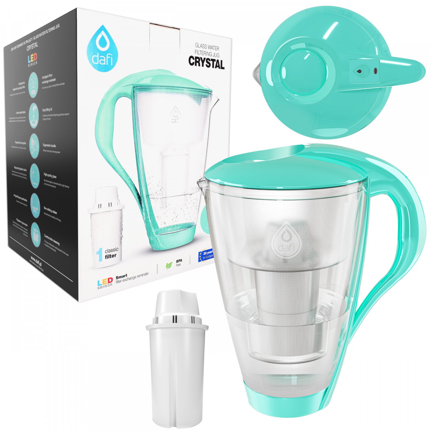 Set cana filtranta si filtru, Dafi Crystal, 2l, Verde - eMAG.ro