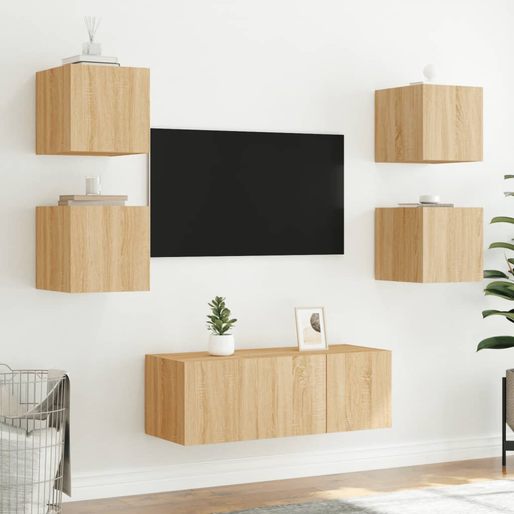 Set Mobilier TV, Zakito Europe, LED RGB, Lemn, Sonoma Stejar ...