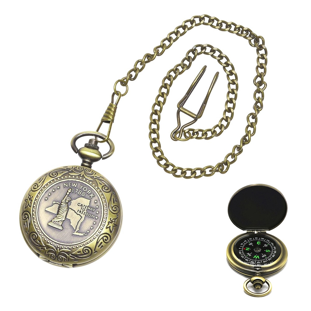 Busola vintage cu lant, JESWO, Aliaj de zinc, Auriu - eMAG.ro