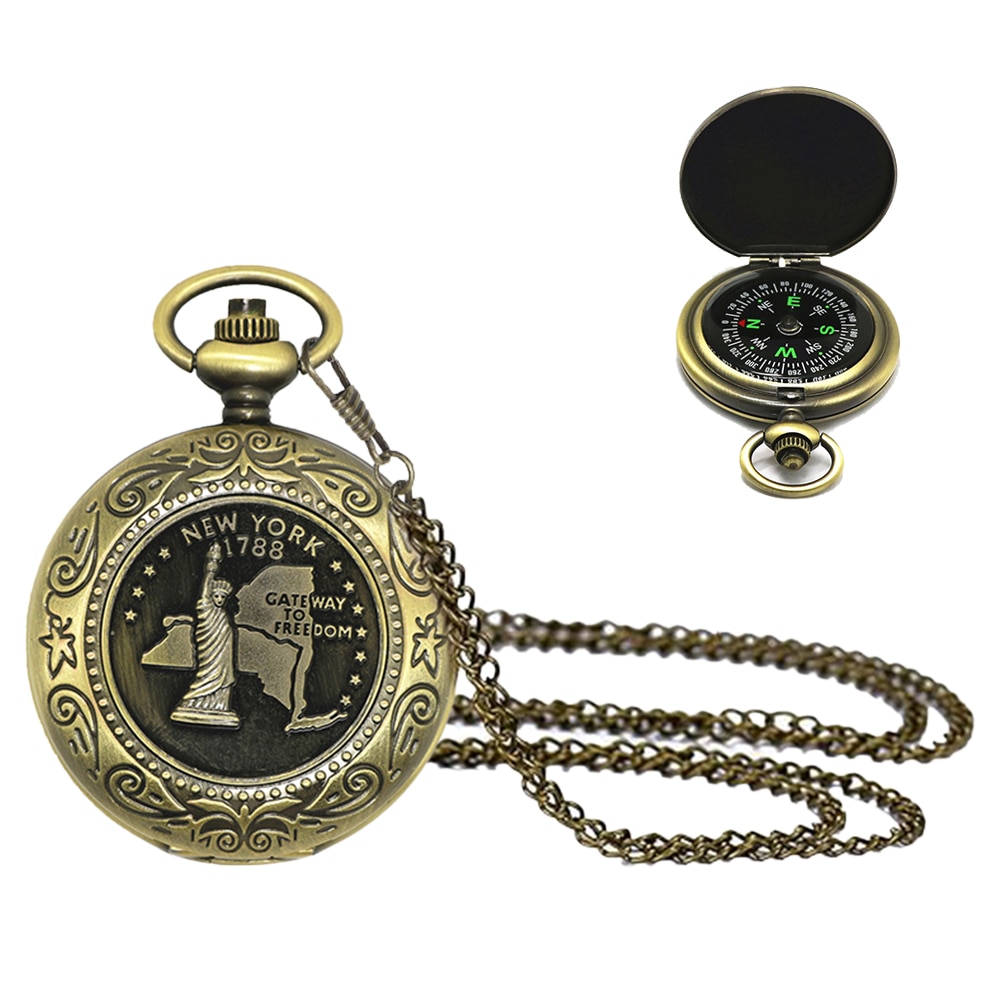 Busola vintage cu lant, JESWO, Aliaj de zinc, Auriu - eMAG.ro