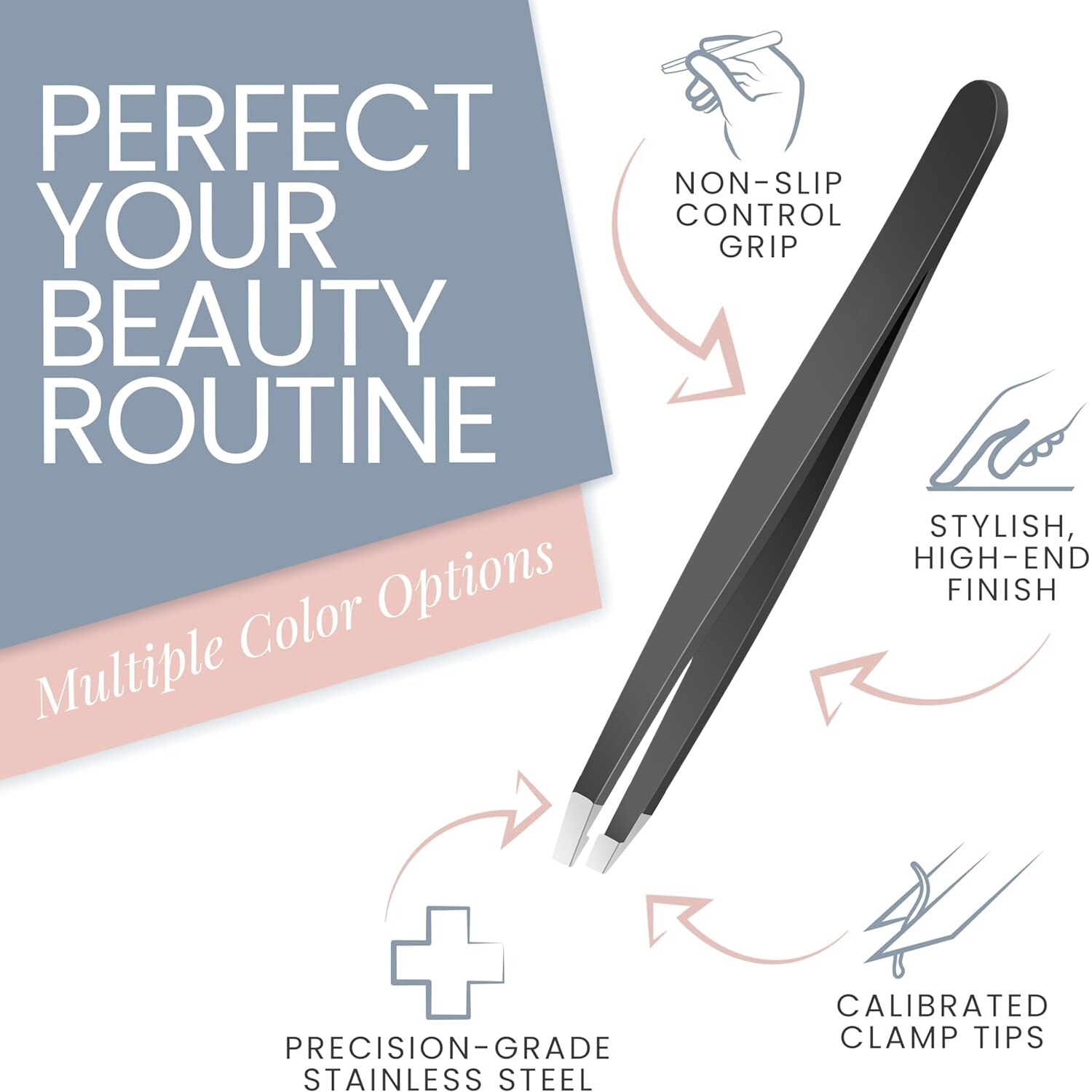 Penseta profesionala cu varf inclinat, Inox, Negru - eMAG.ro