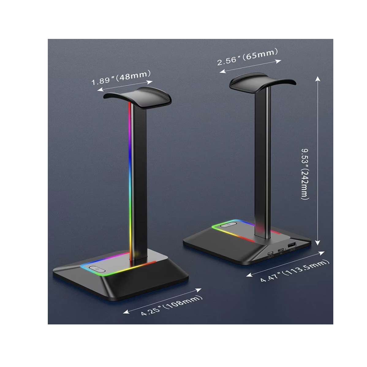 Suport casti gaming QUANDES® GameOn, aluminiu, antiderapant, iluminare ...