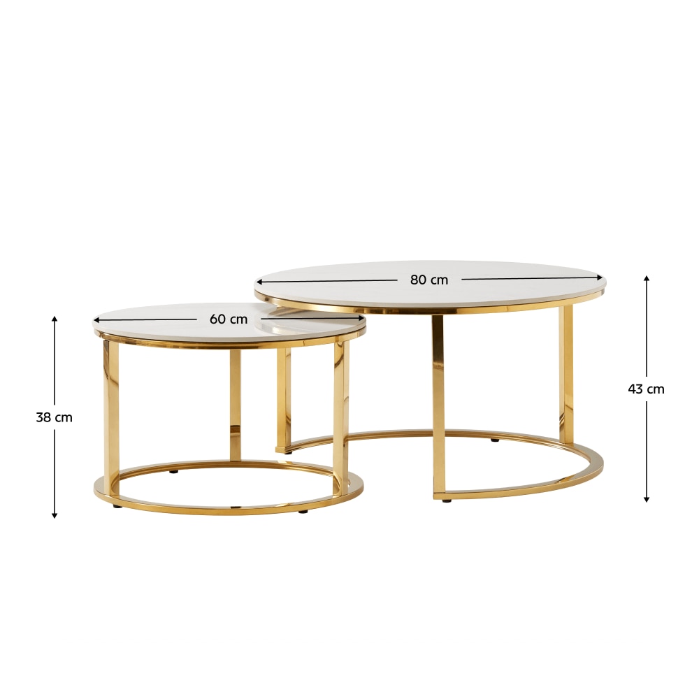 Set doua masute de cafea, auriu/imitatie de marmura, moderna, eleganta ...