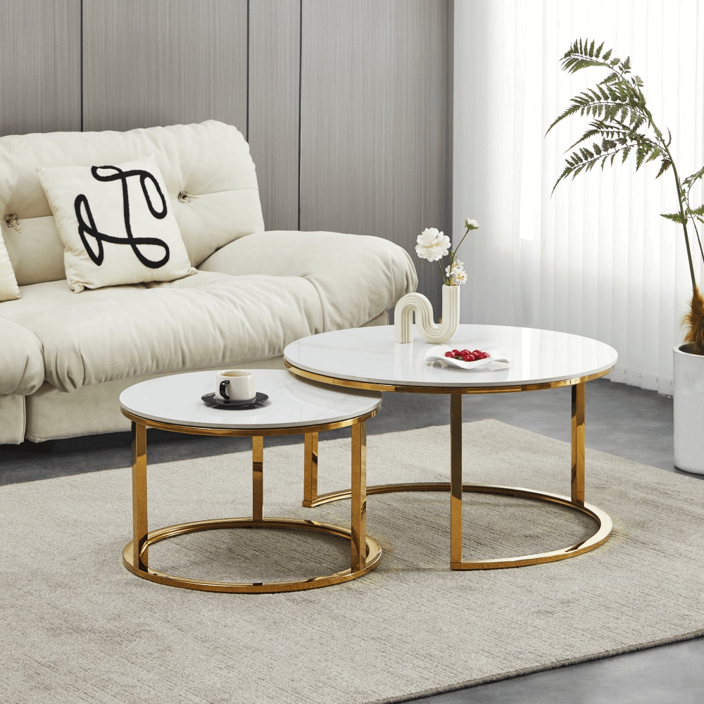 Set doua masute de cafea, auriu/imitatie de marmura, moderna, eleganta ...