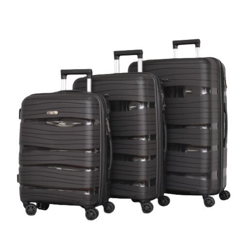 Set 3 valize, Perfect line, PP, 77/51/30 cm, Extender, Negru - eMAG.ro