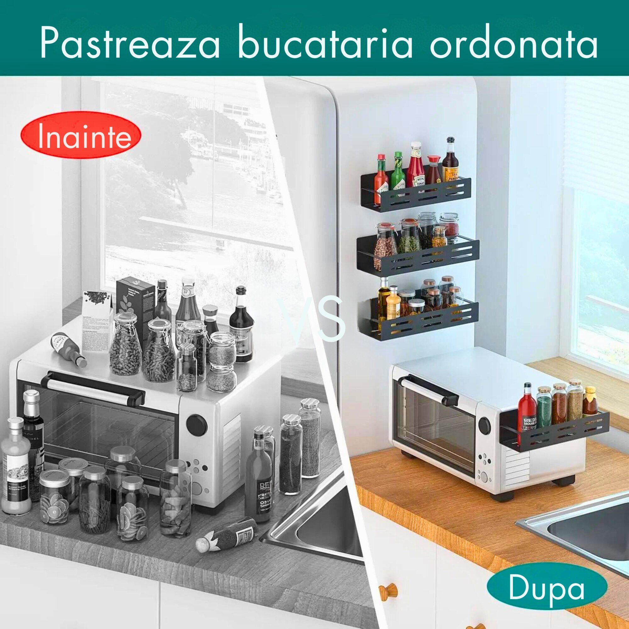 Raft metalic pentru condimente, organizator cu prindere magnetica ...