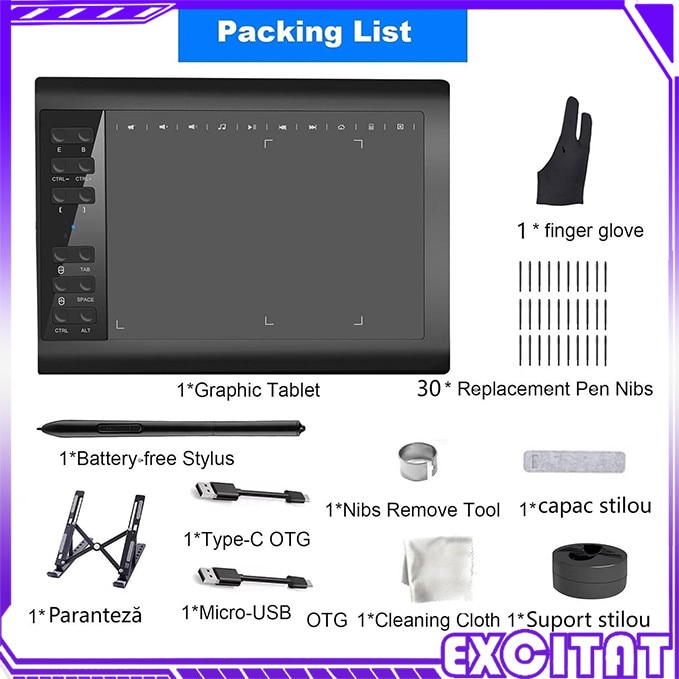 Tableta de desen, Excitat®, 10 x 6 inchi cu stilou si suport fara ...