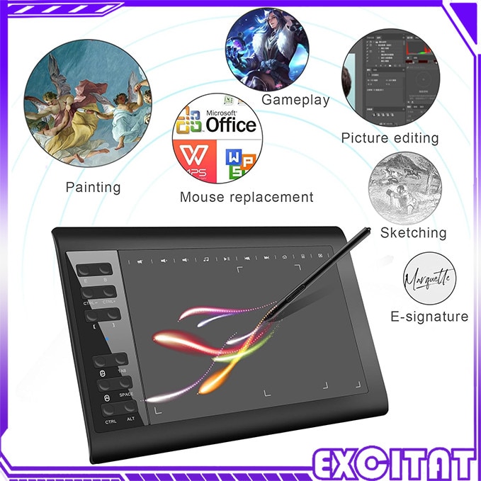 Tableta de desen, Excitat®, 10 x 6 inchi cu stilou si suport fara ...