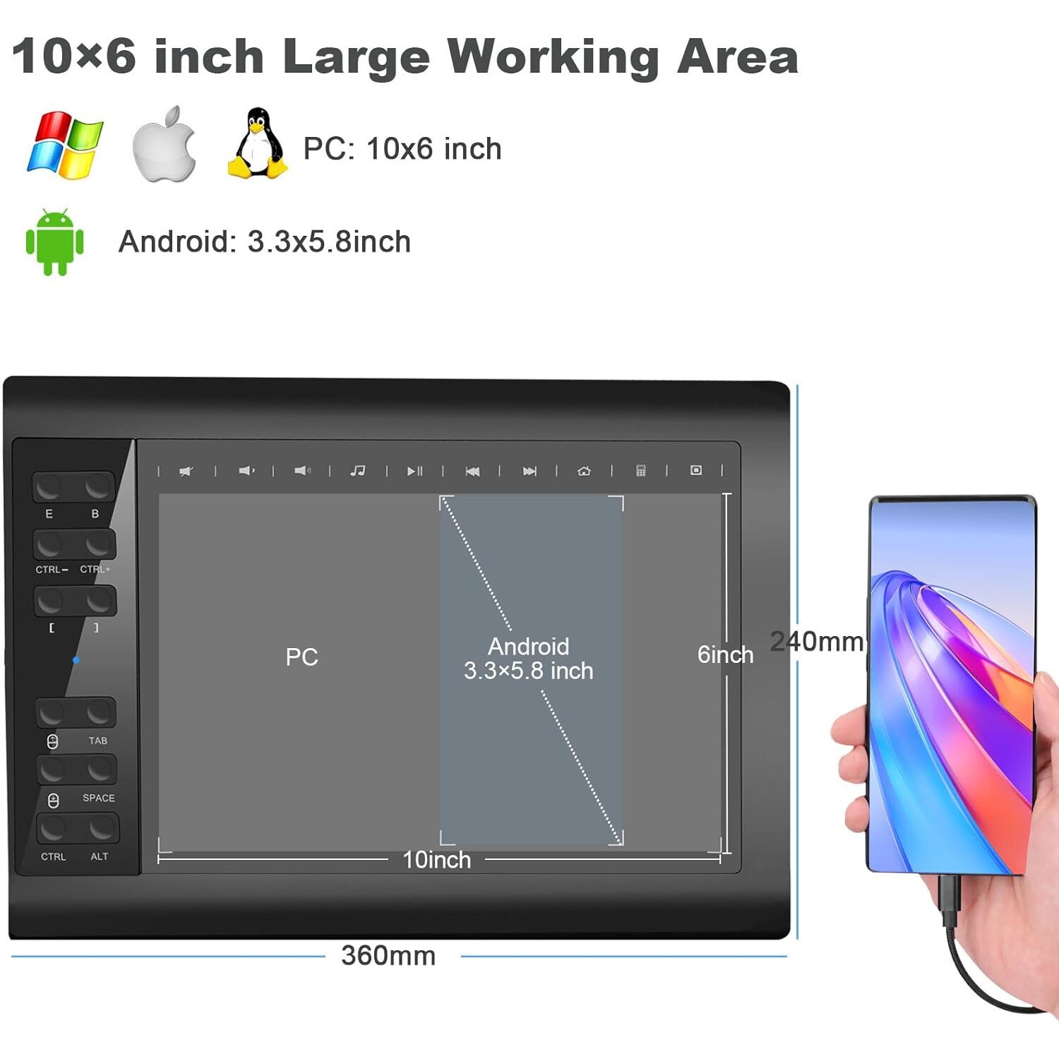 Tableta de desen, Excitat®, 10 x 6 inchi cu stilou si suport fara ...
