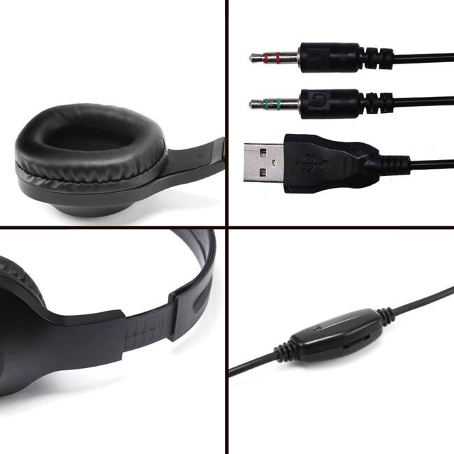 Casti audio cu fir si iesire USB, lumini LED si control al volumului ...