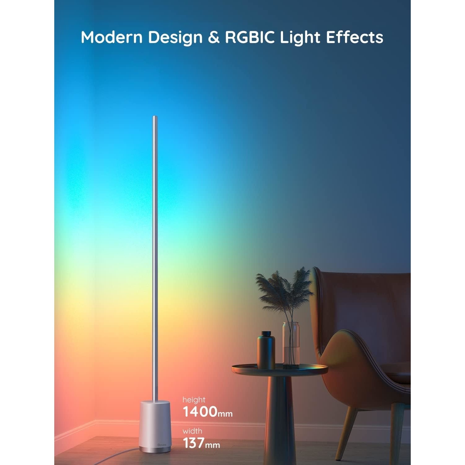 Lampadar LED RGBICWW inteligent Govee H6072, Wi-Fi, 64+ scene, moduri ...
