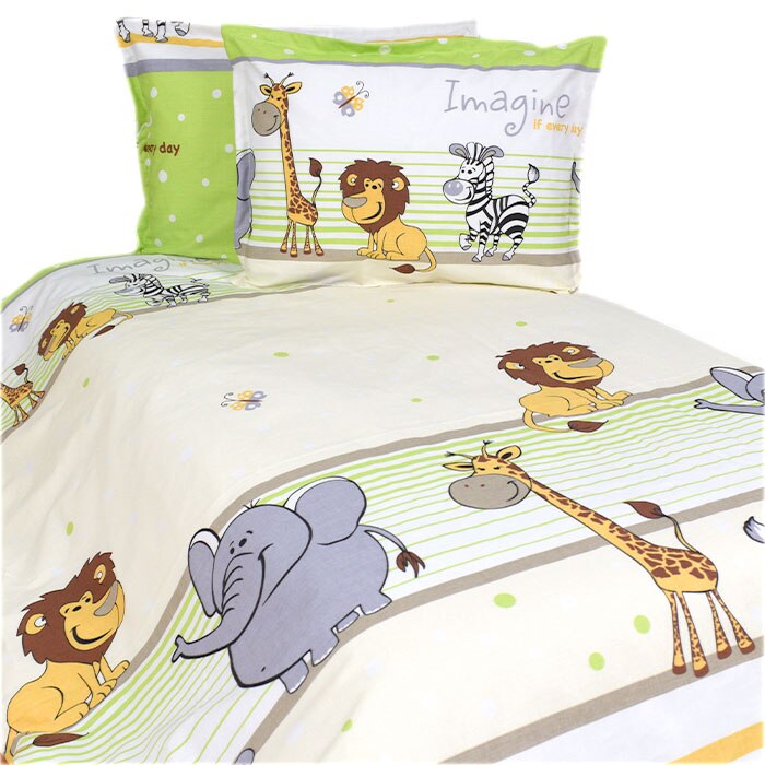 Детски спален комплект AV Baby, 3 части, 70 x 160 см, Джунгла, Зелен ...
