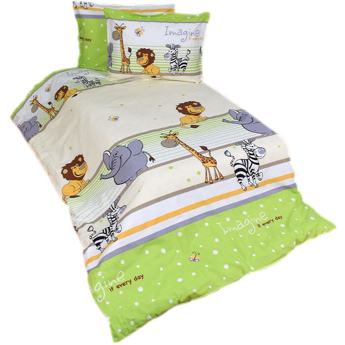Детски спален комплект AV Baby, 3 части, 70 x 160 см, Джунгла, Зелен ...