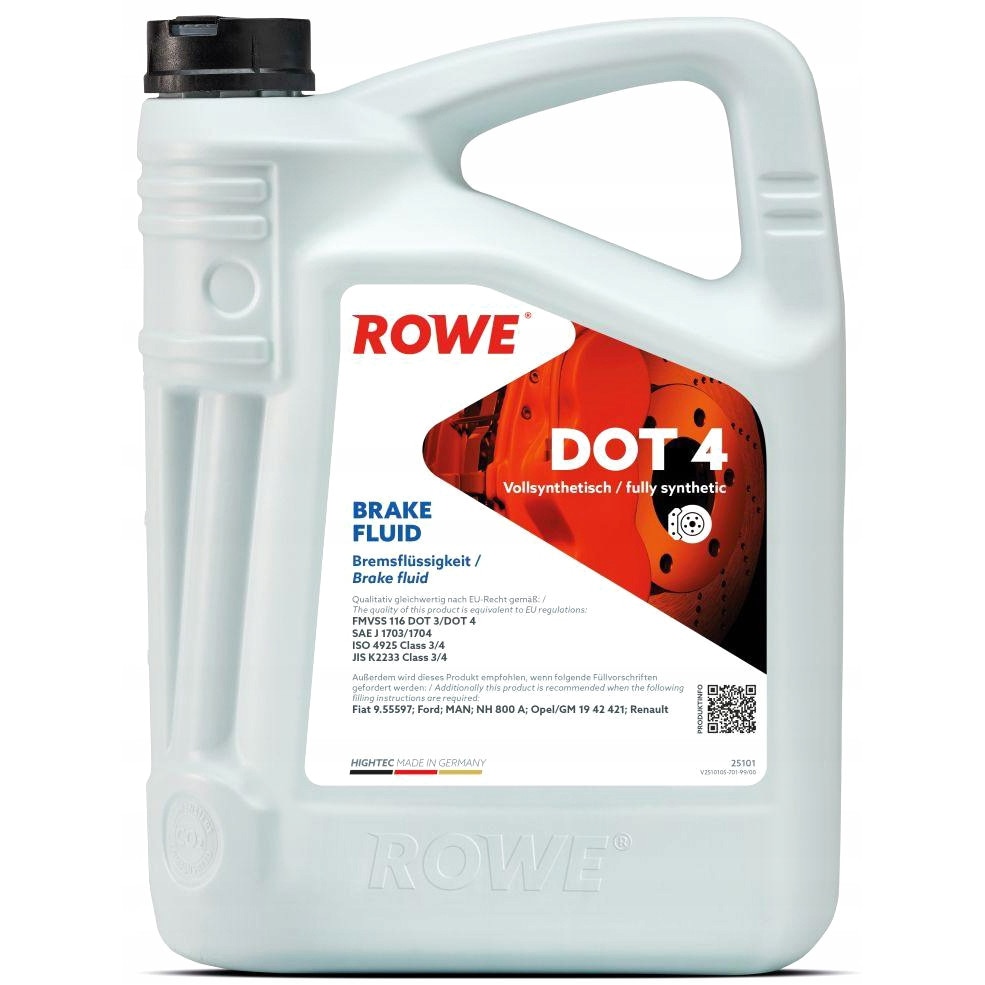 Lichid de frana ROWE DOT 4, 5L, compatibil Fiat/Ford/Opel/GM/Renault ...