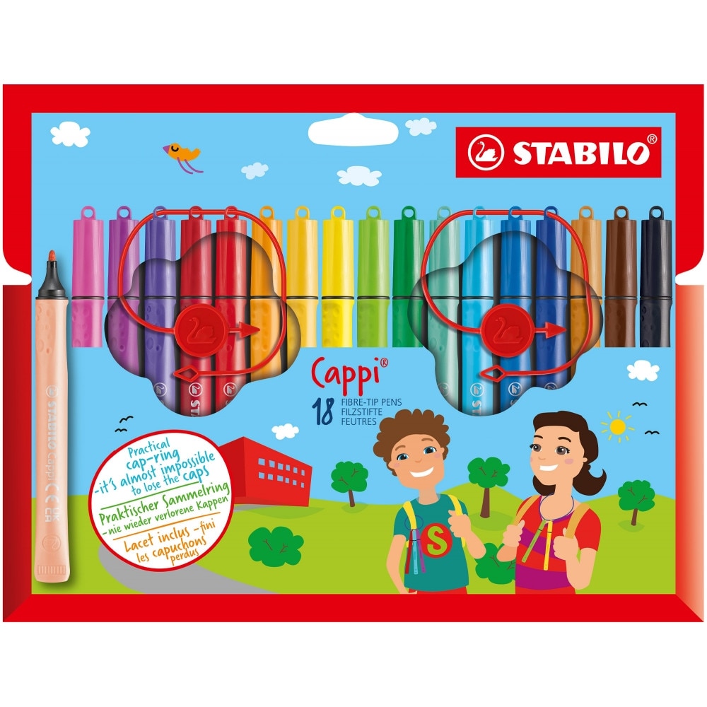 Комплект флумастери, Stabilo, Cappi, 18 цвята - eMAG.bg