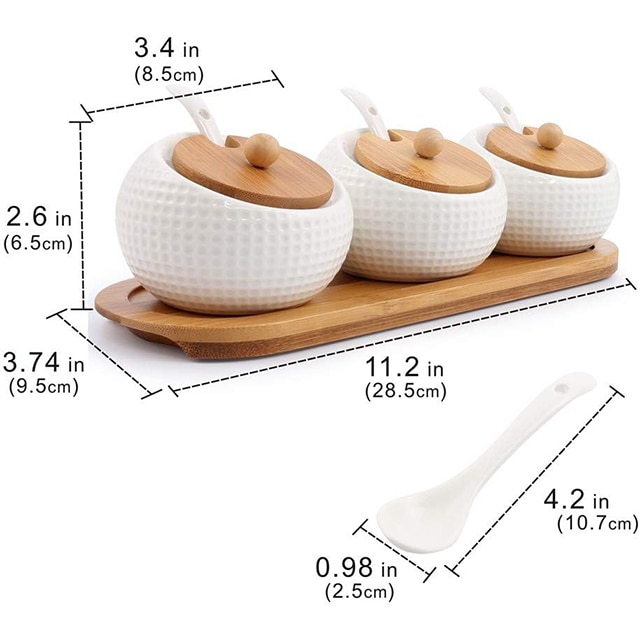 Set 3 borcane pentru condimente, Wepzsxo, Ceramica, 170 ml, Alb - eMAG.ro
