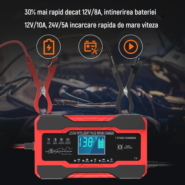 Redresor auto inteligent, cu functie de reparare/desulfatare, 12V/10A ...