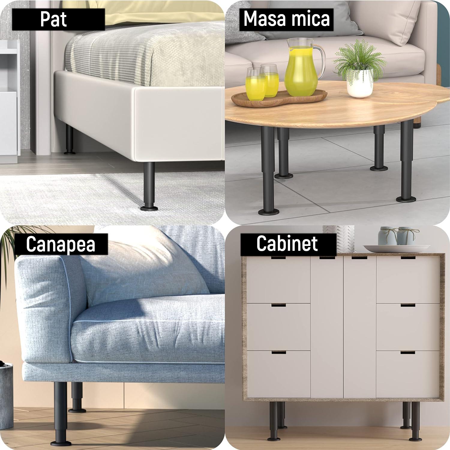 Set 4 Picior mobila, Sundiguer, inaltime reglabila, 18-30 cm ...