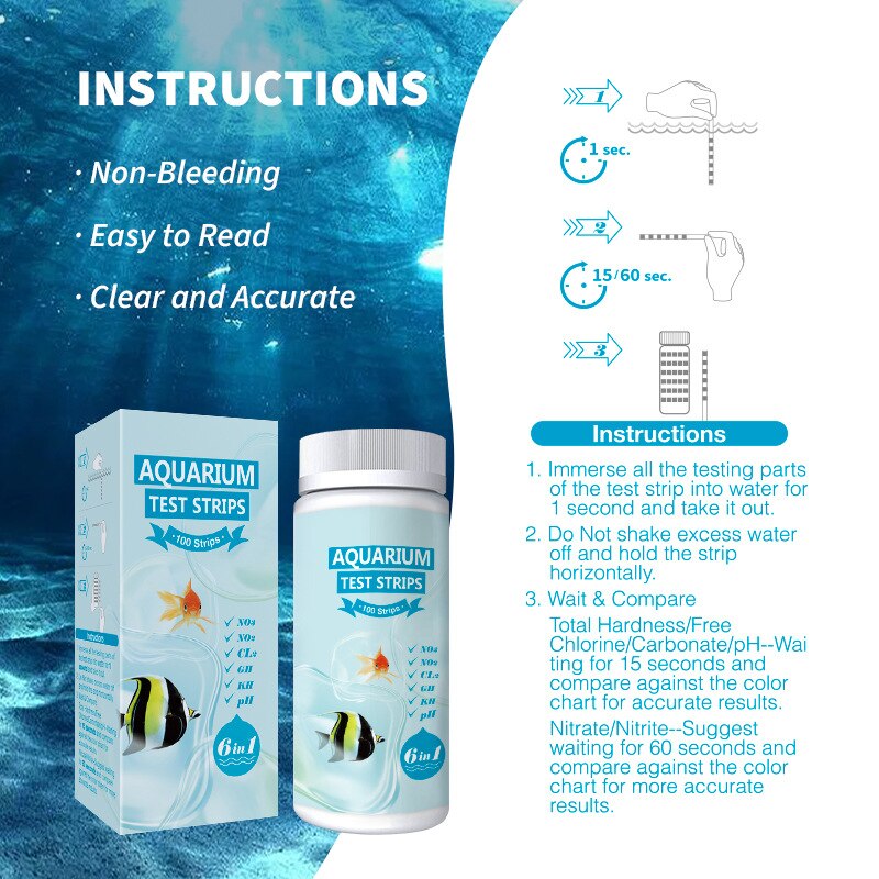 Test apa, JENUOS®, 100 Benzi de testare 6 in 1, clor liber/clor total ...