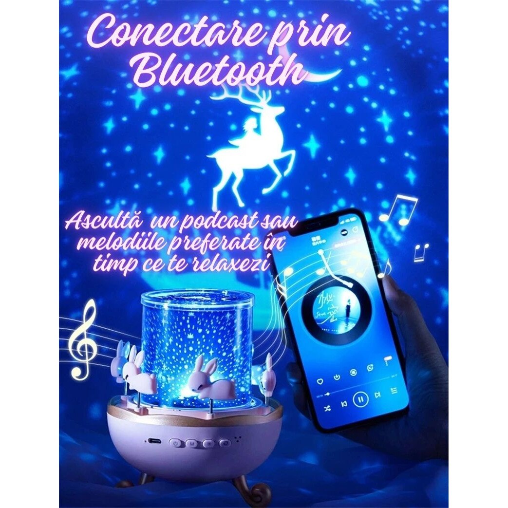 Lampa Proiector Pentru Copii, Roz, 2DAYFIND®, Cu Functie Bluetooth ...