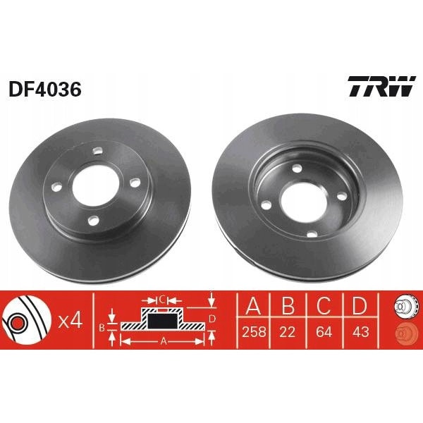 Set 2 discuri de frana, TRW, DF4036, gri - eMAG.ro
