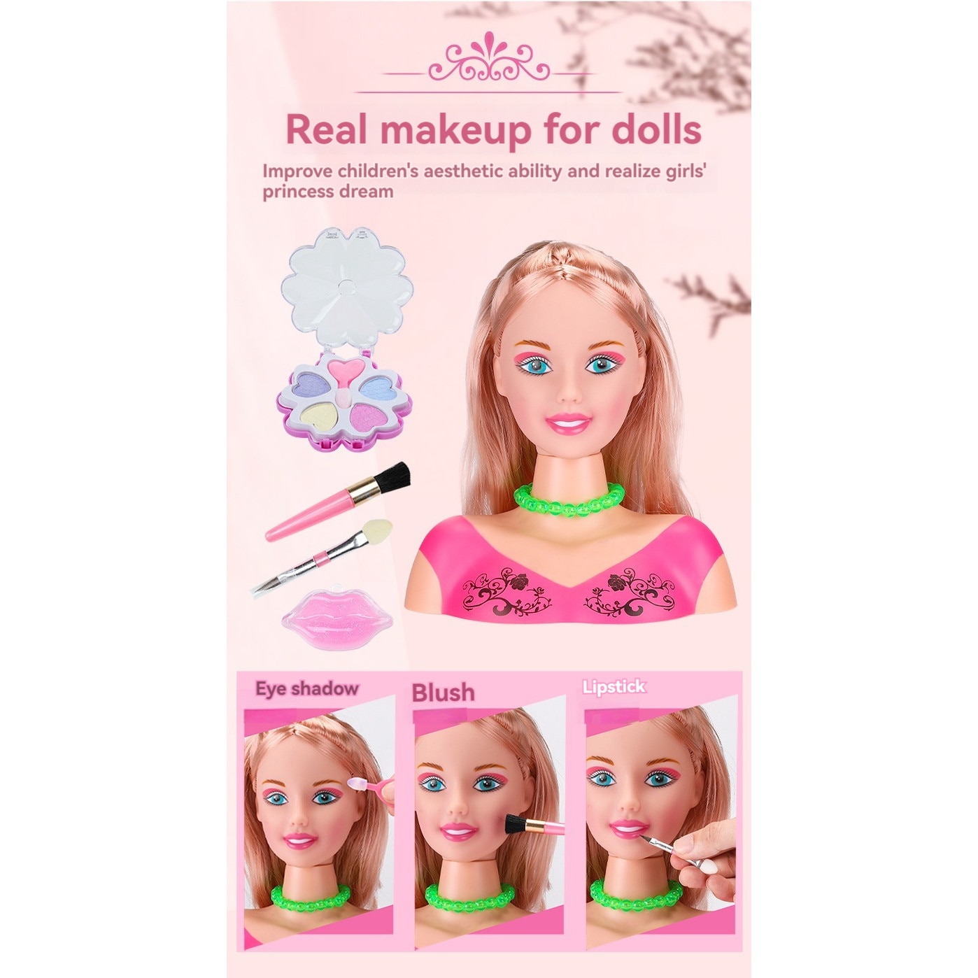 WALALLA комплект за гримиране, глава на кукла, комплект от 34 части, включително различни ...