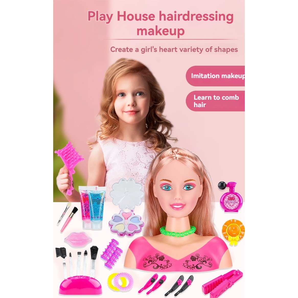 WALALLA комплект за гримиране, глава на кукла, комплект от 34 части, включително различни ...