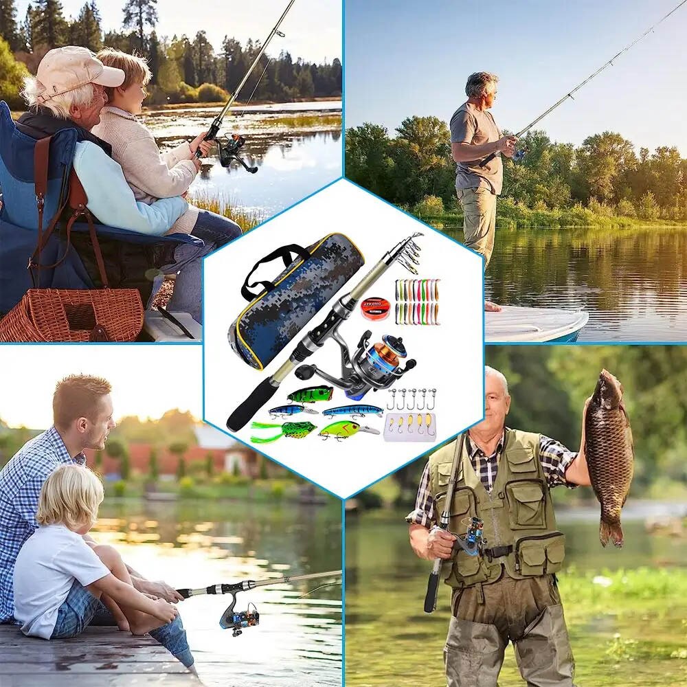 Set pescuit complet format, 1.8m lansete, cu mulinete, suporti, Set 25 ...