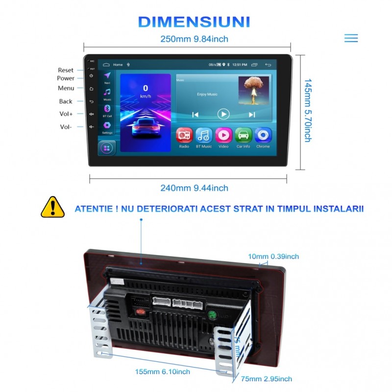 Navigatie auto universala INOVA® 10.1 inch, 2DIN, 2GB RAM, 64GB ROM ...