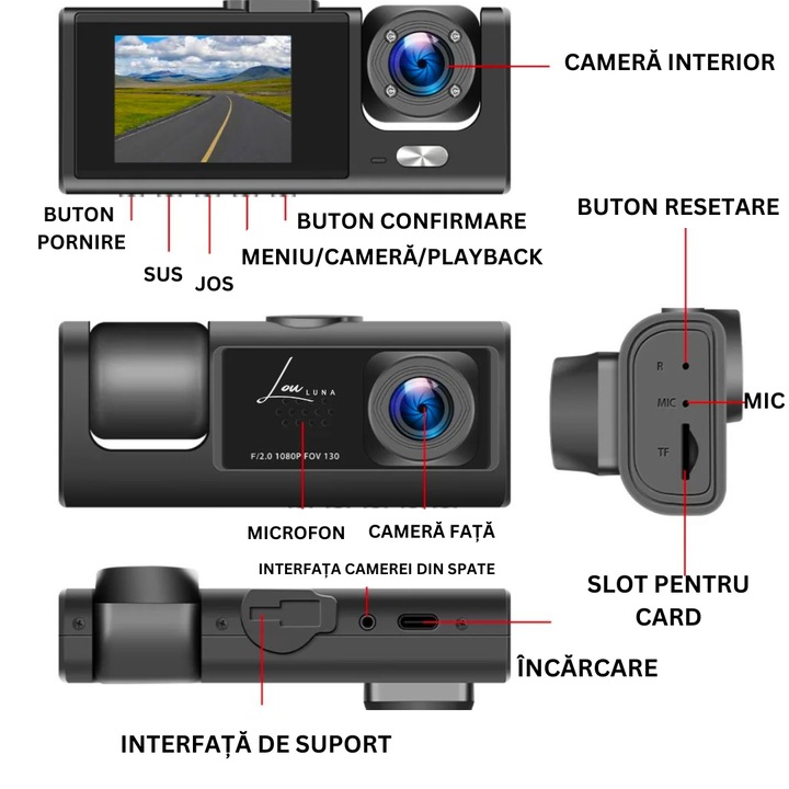 Camera auto de bord, Louluna, si card de memorie 32 GB, Wifi, Aplicatie ...