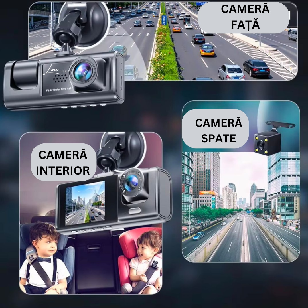 Camera auto de bord, Louluna, si card de memorie 32 GB, Wifi, Aplicatie ...