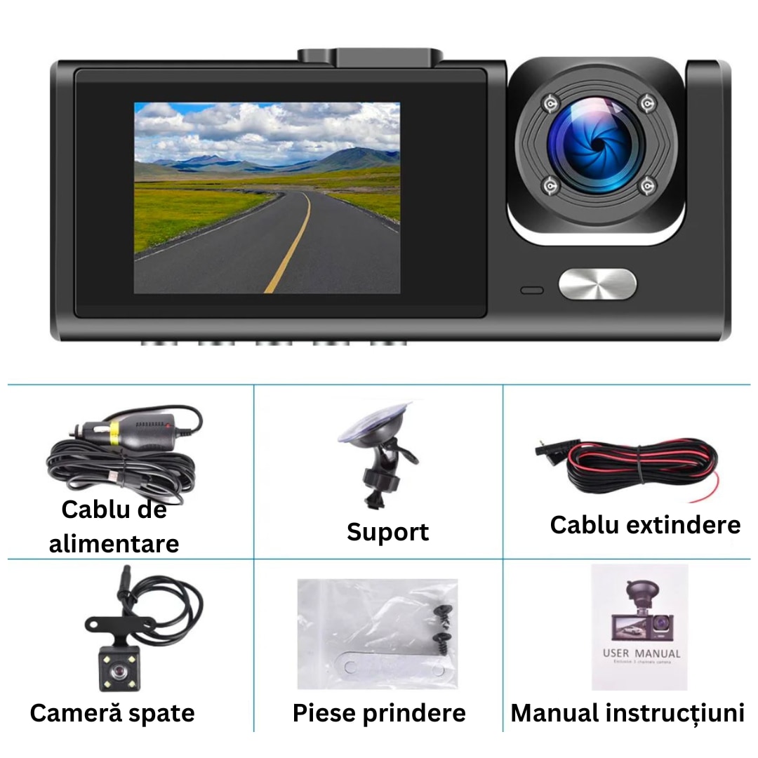 Camera auto de bord, Louluna, si card de memorie 32 GB, Wifi, Aplicatie ...