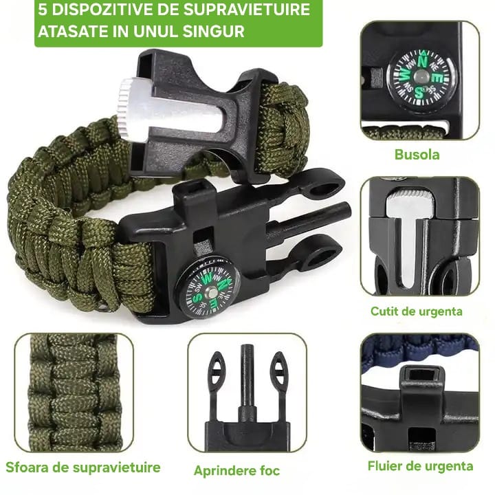 Bratara multifunctionala de supravietuire DIGIMAT®, 5 in 1, busola ...