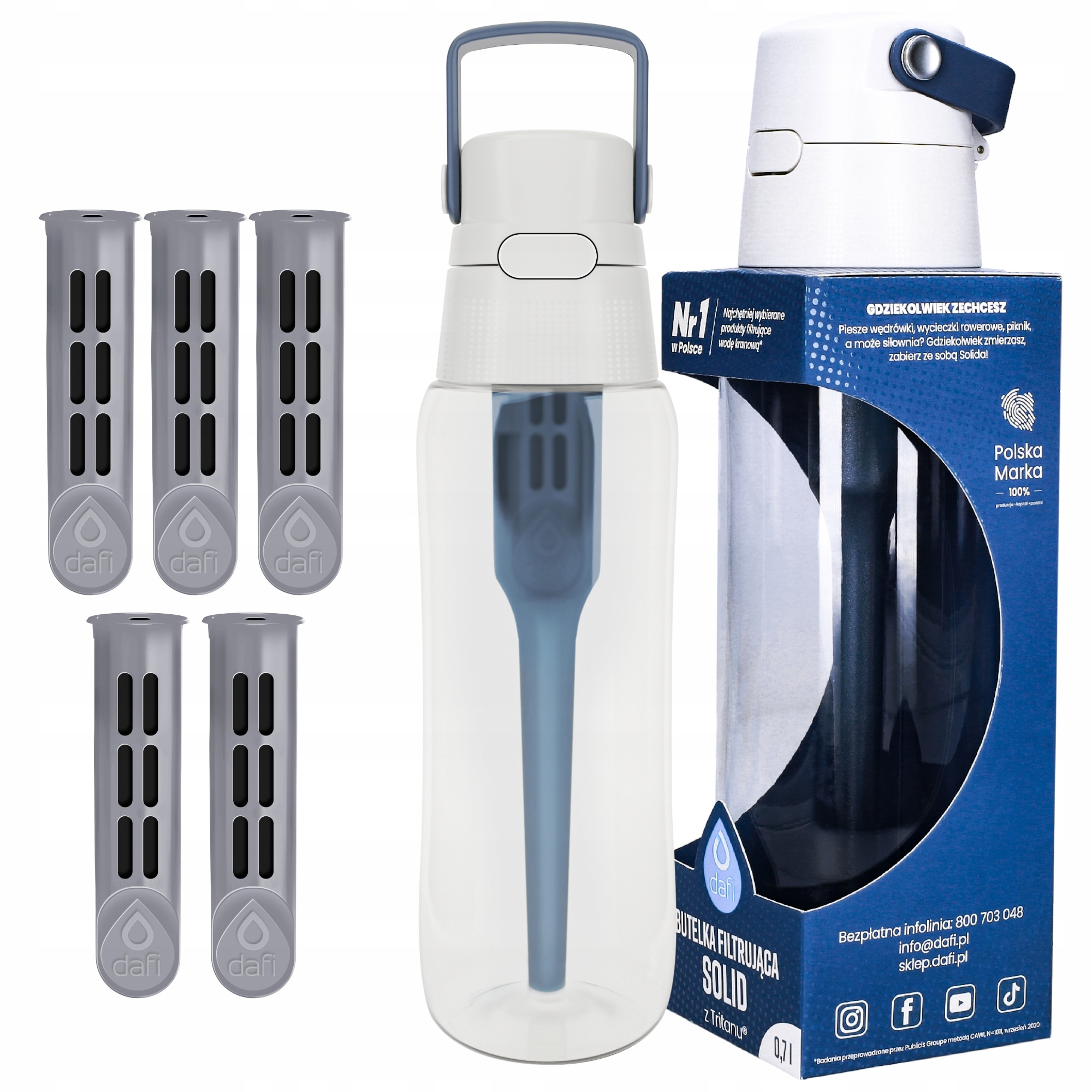 Set sticla filtrare apa cu 6 filtre Dafi, 0.7l, Albastru - eMAG.ro