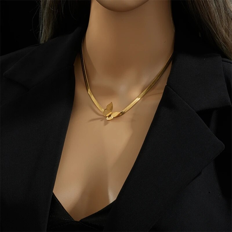Colier auriu, din otel inoxidabil placat cu aur 18K, tip snake chain ...