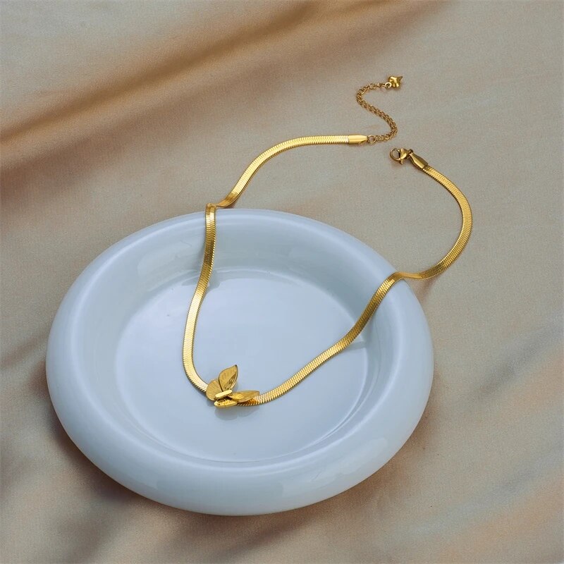 Colier auriu, din otel inoxidabil placat cu aur 18K, tip snake chain ...