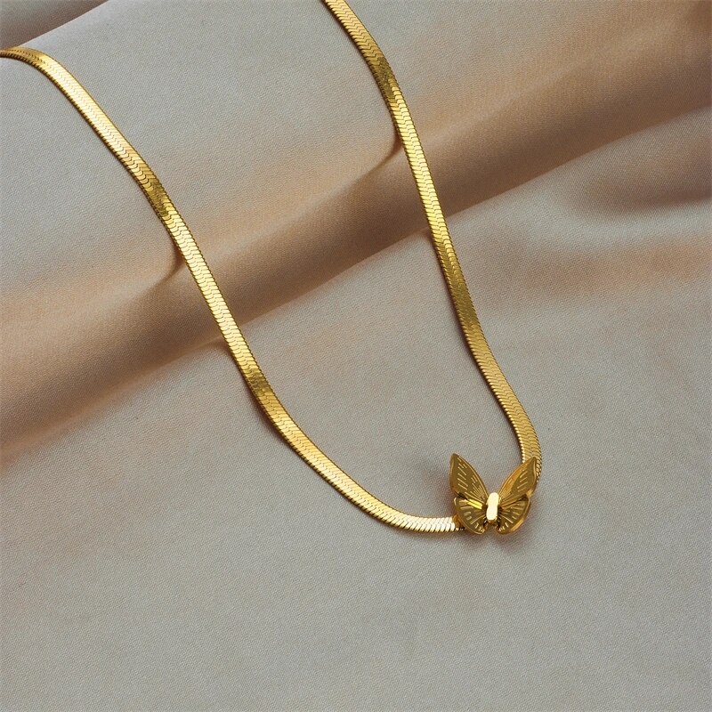 Colier auriu, din otel inoxidabil placat cu aur 18K, tip snake chain ...
