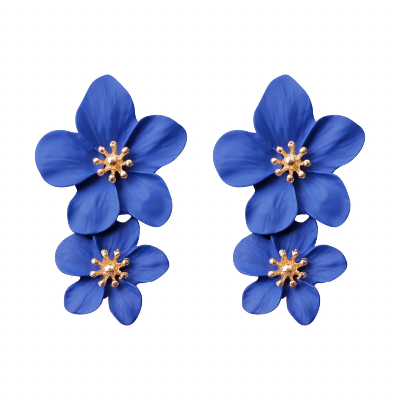 Cercei albastri, cu montura aurie, in forma de floare, Juliana - eMAG.ro