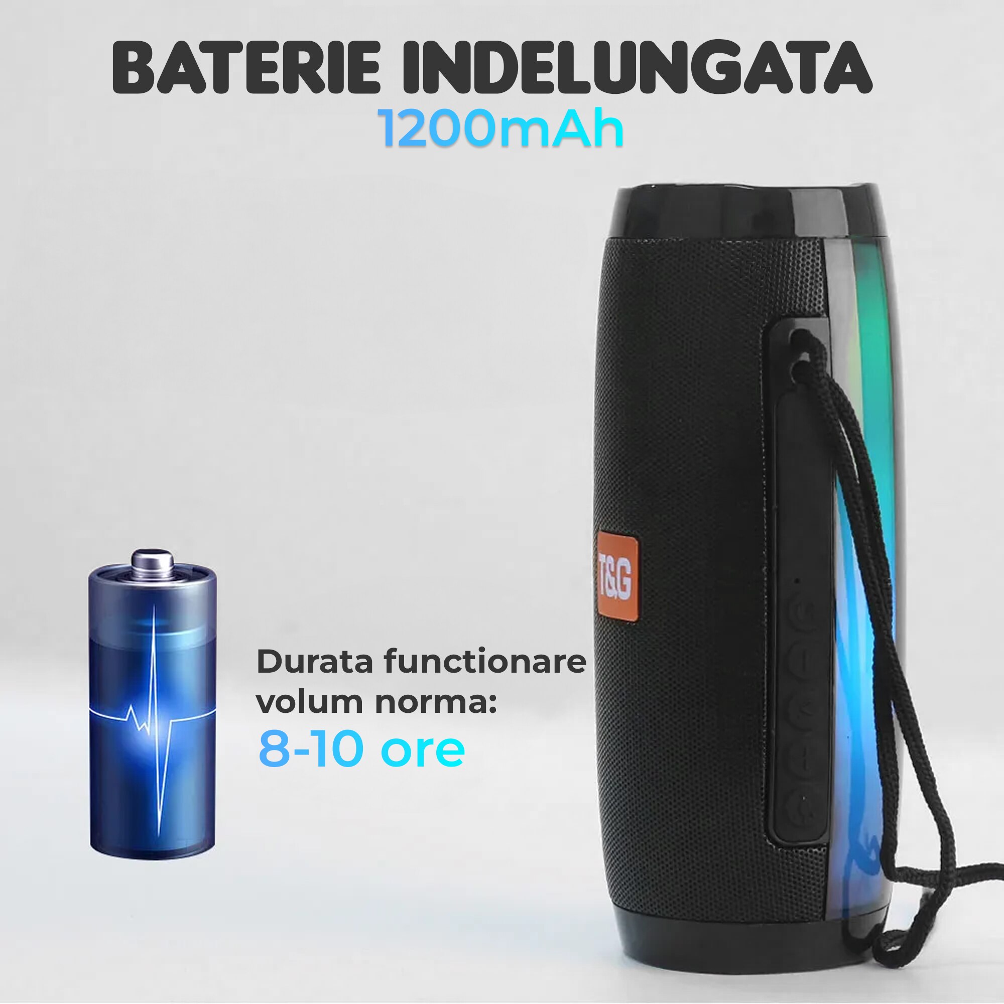 Boxa portabila cu lumini RGB, Bluetooth, Sunet surround 360, 1200mah ...