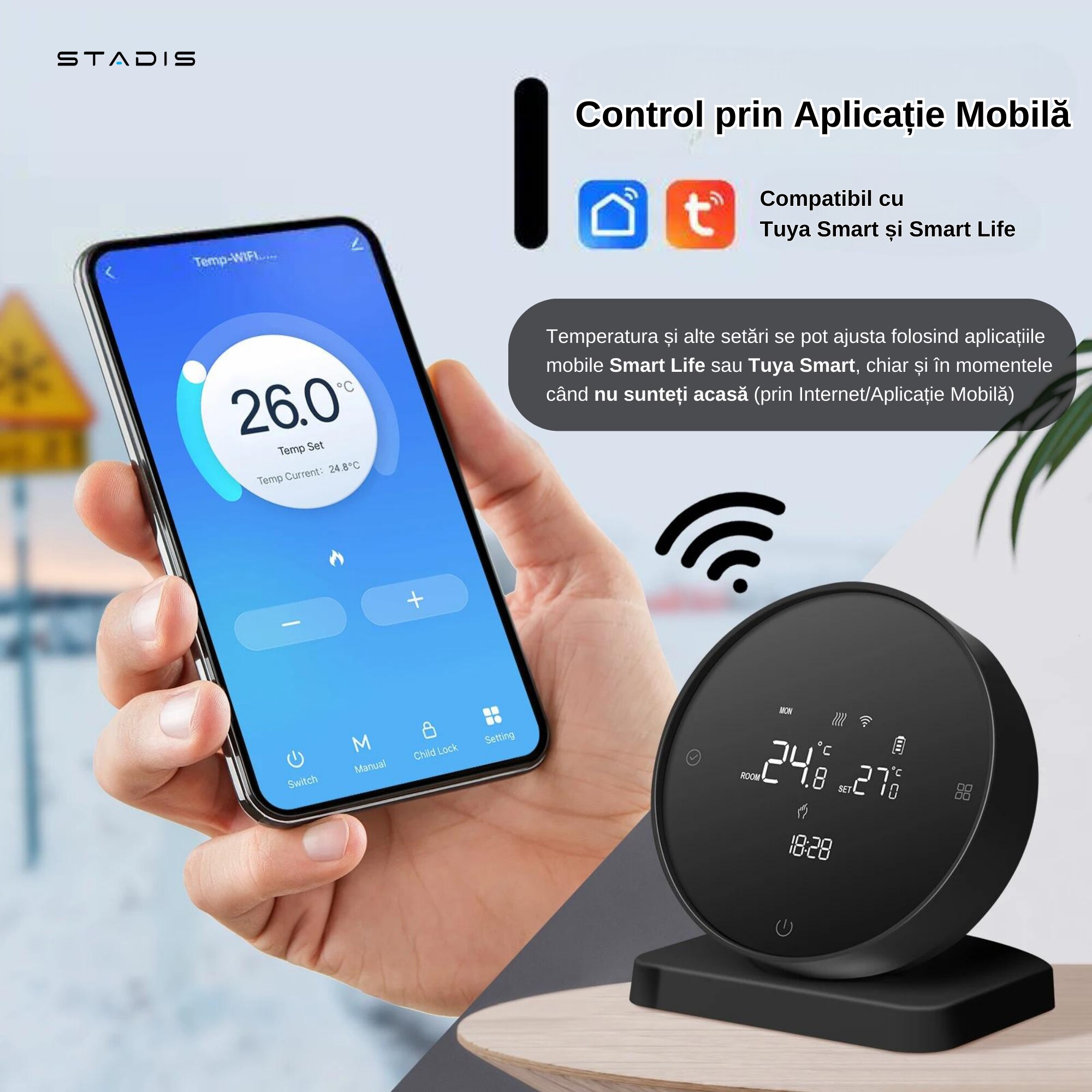 Termostat de ambient Smart STADIS™, WiFi, RF Wireless, Controlat Prin ...