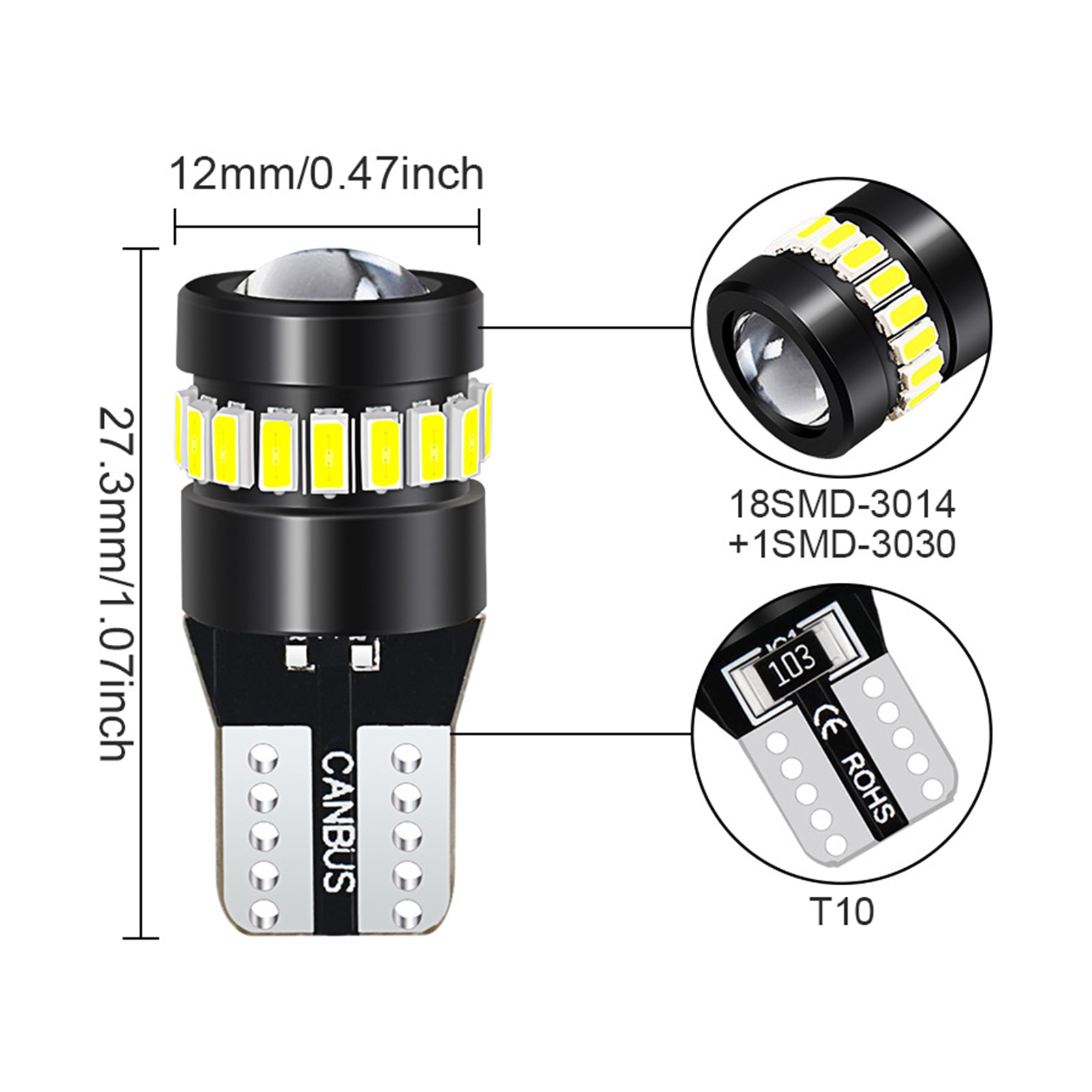 Set 4 becuri LED T10, NUODWELL, Cu 18 SMD 3014 si 1SMD 3030, Usor de ...