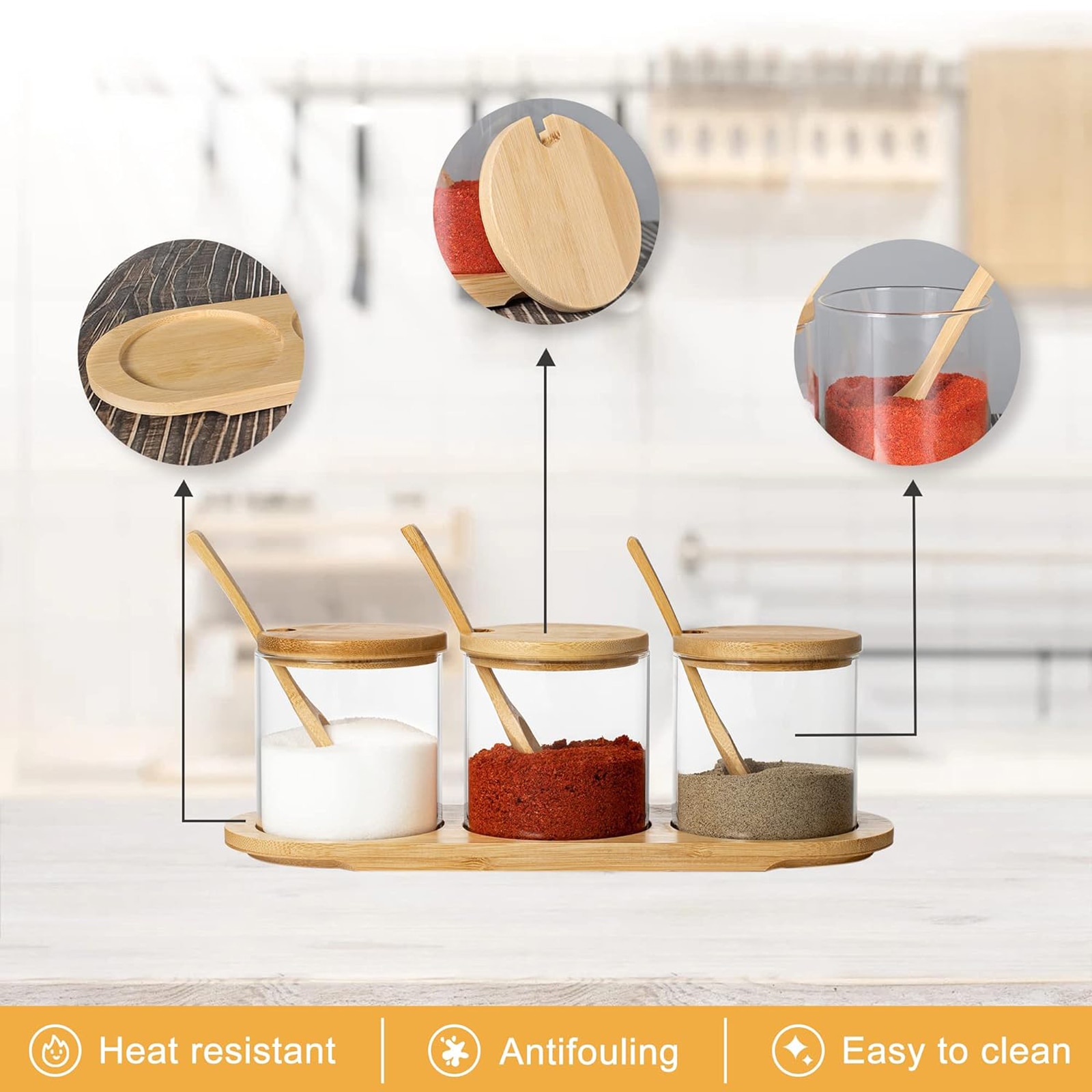 Set 3 recipient din sticla, Axroad Mall, Capac ermetic, 900 ml, Cu ...