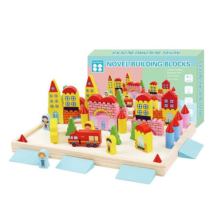 Jucarie interactiva set contructie orasel din lemn - eMAG.ro