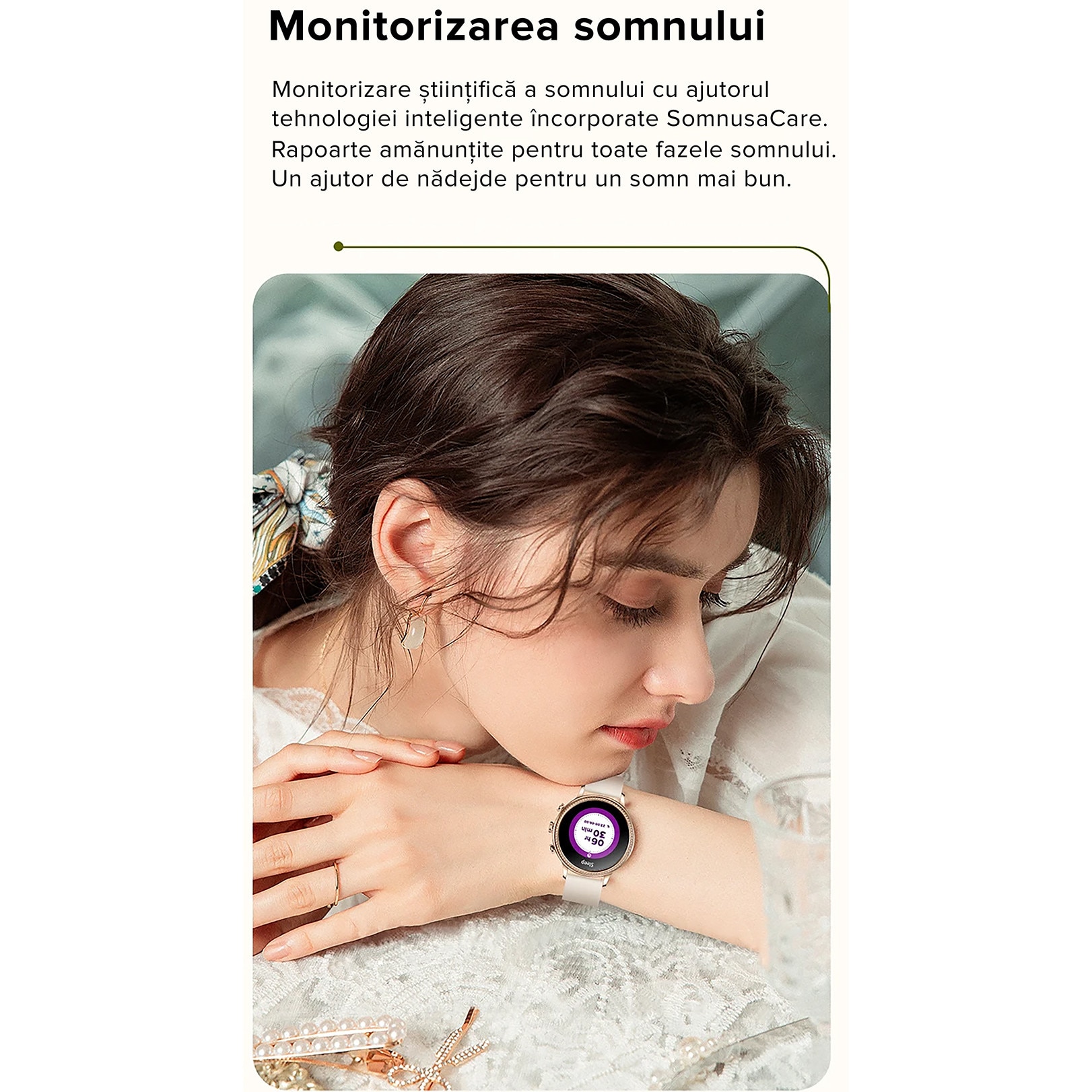 Ceas smartwatch dama ELEGANCE, bratara metalica si siliconica alba ...