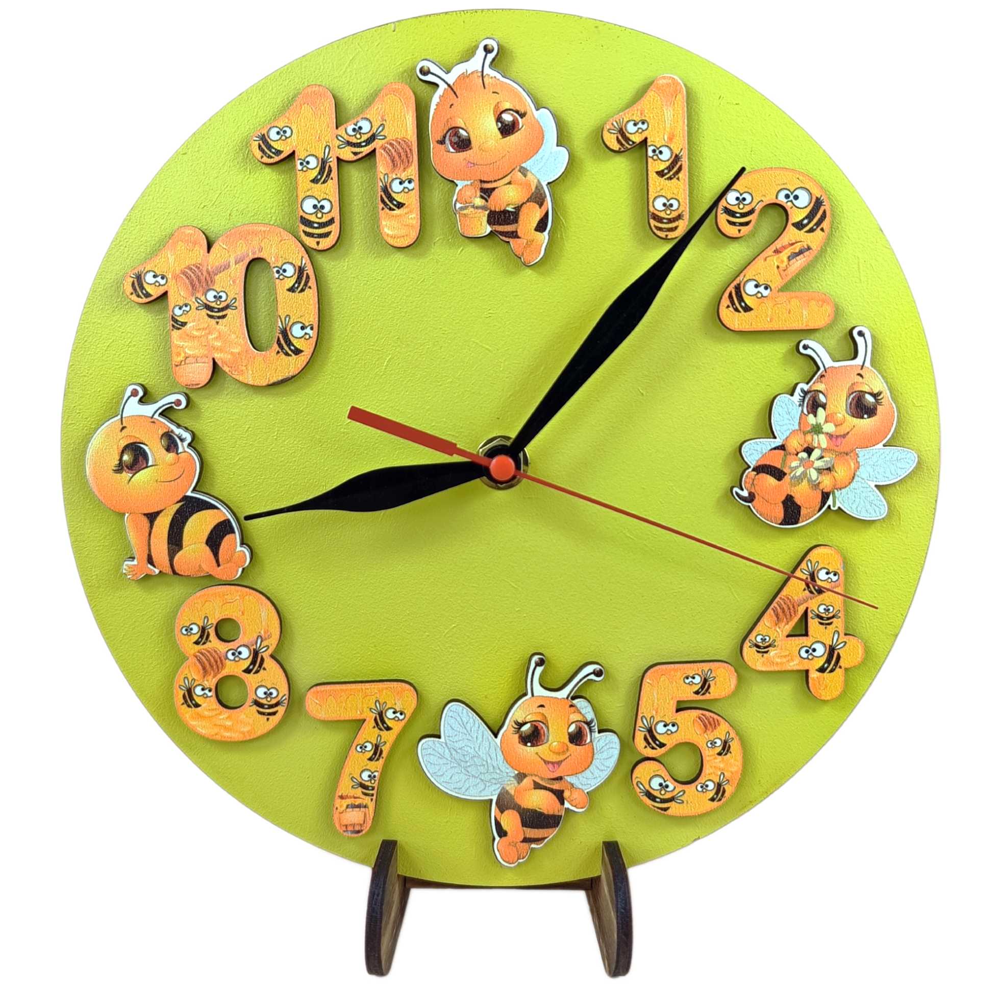 Ceas de perete cu suport, Tematica Albinute, 22 cm, Verde - eMAG.ro
