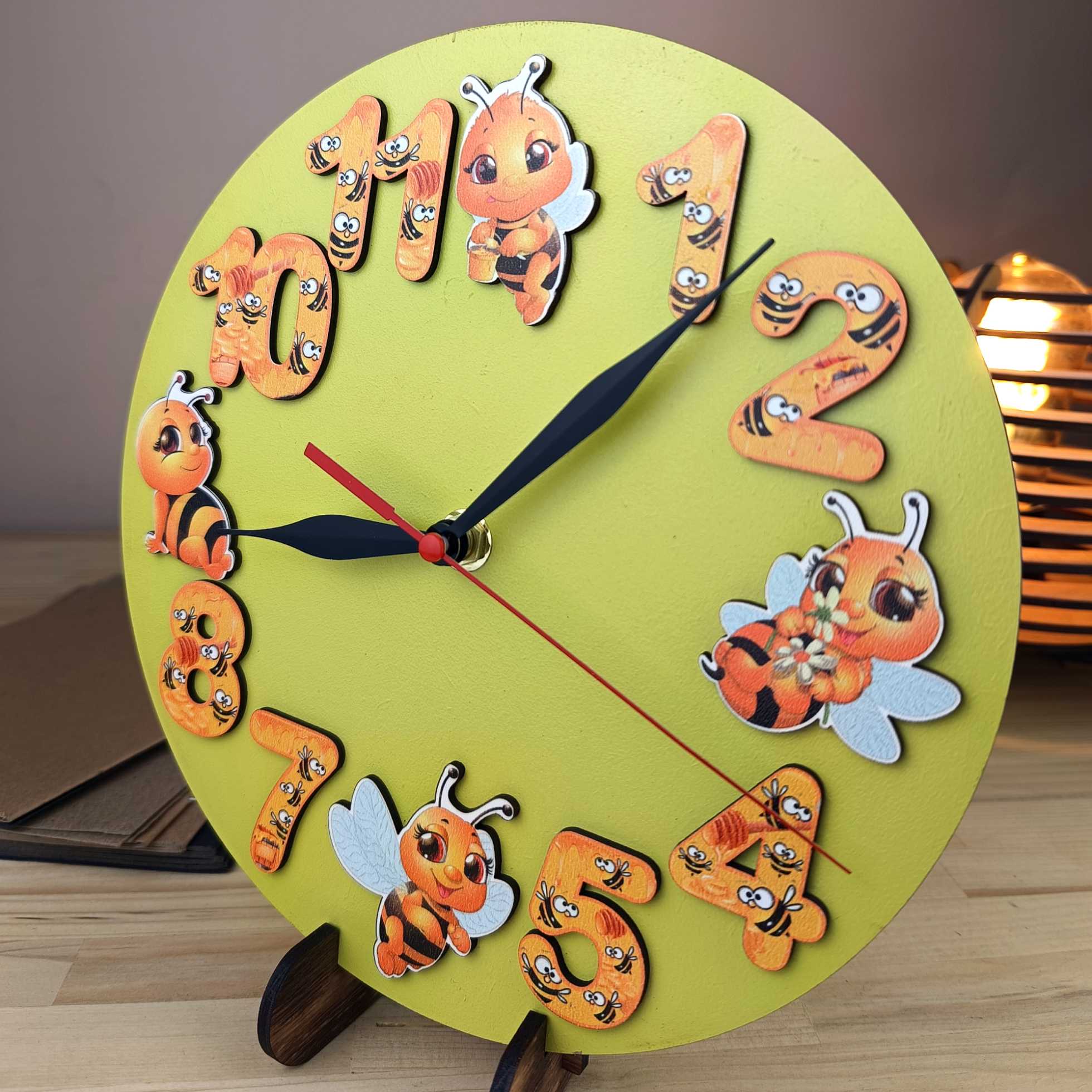 Ceas de perete cu suport, Tematica Albinute, 22 cm, Verde - eMAG.ro
