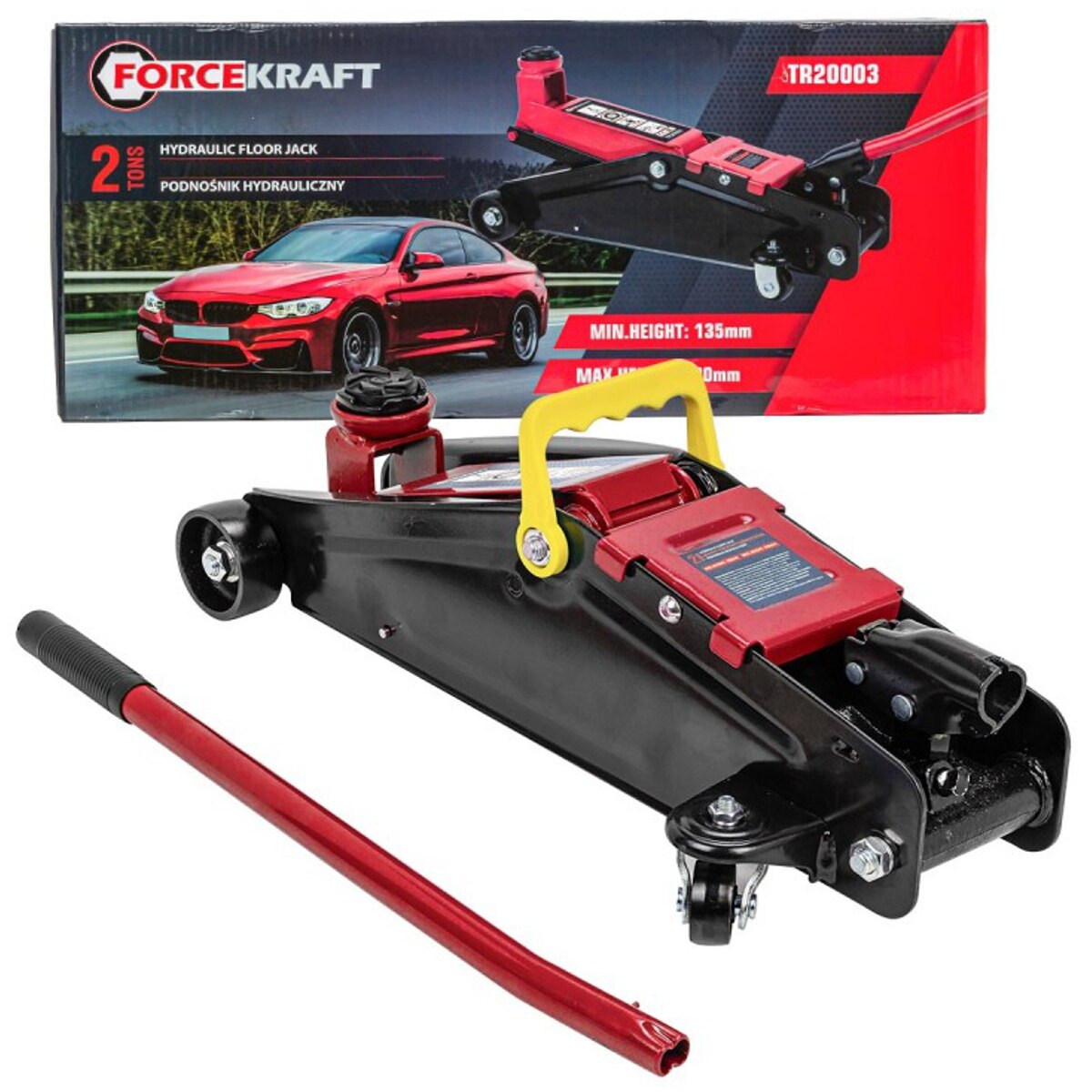 Cric hidraulic, Forcekraft, 2T, Negru/Rosu - eMAG.ro