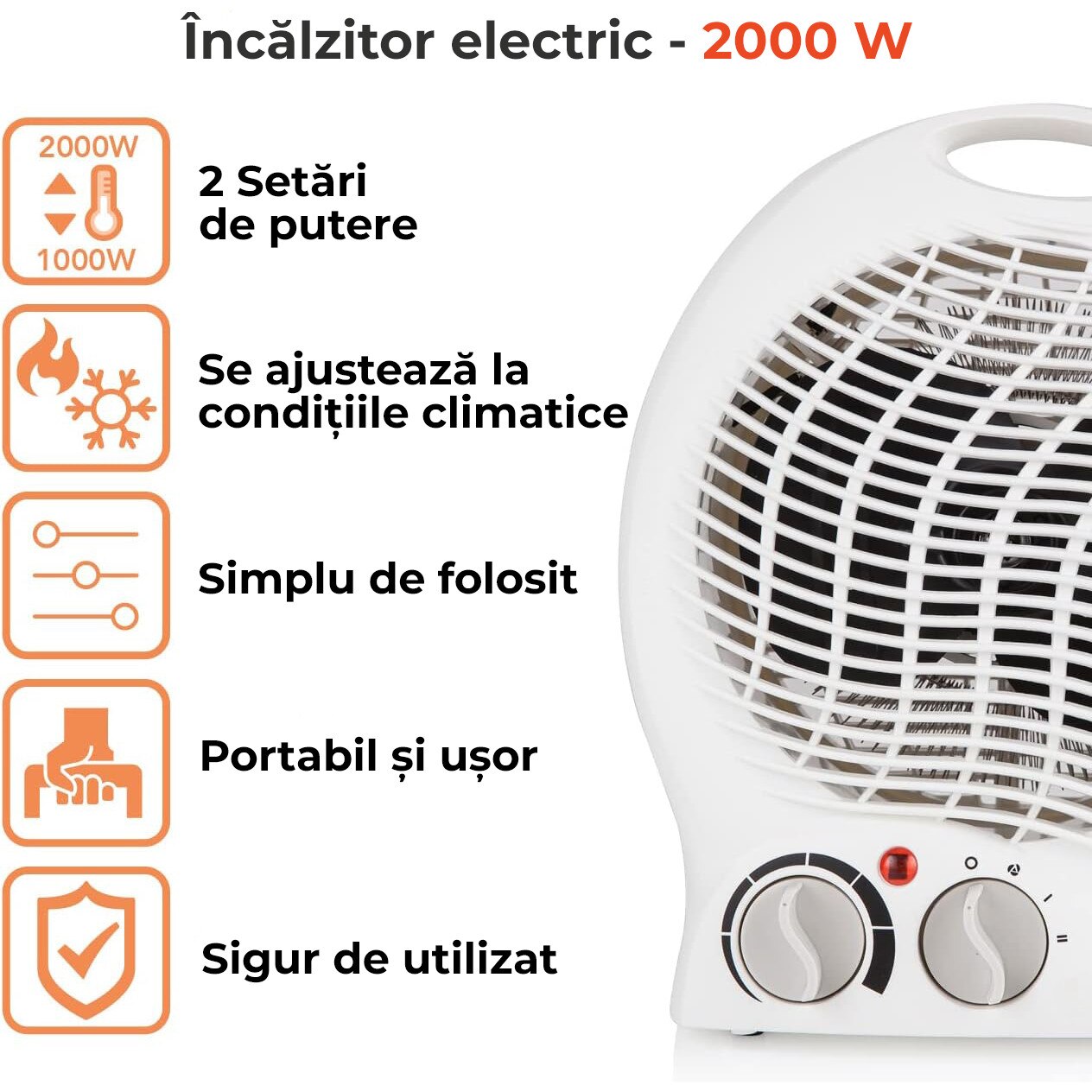 Aeroterma electrica, aparat incalzire aer, portabil, cu 2 trepte de ...
