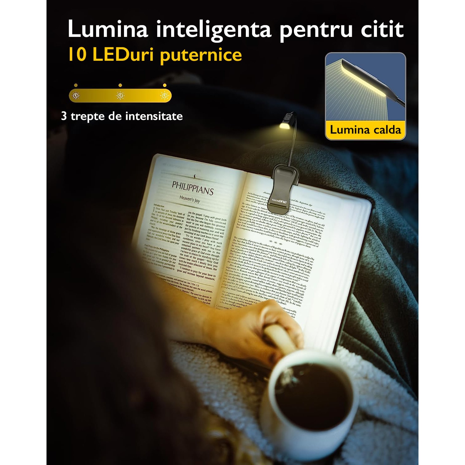 Lampa Pentru Citit Techone® Reader Buddy, 10 x LED Super Bright, 3 ...