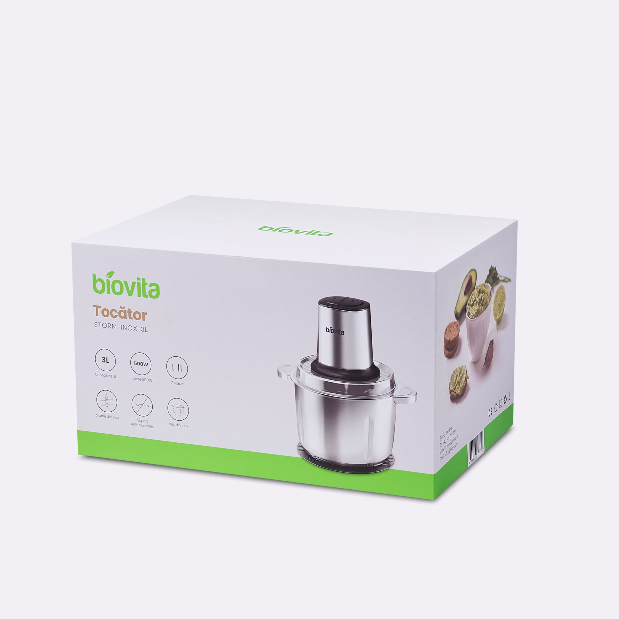 Tocator pentru Alimente, 500W, 3L, 6 Lame, 2 Viteze, Vas din Inox ...